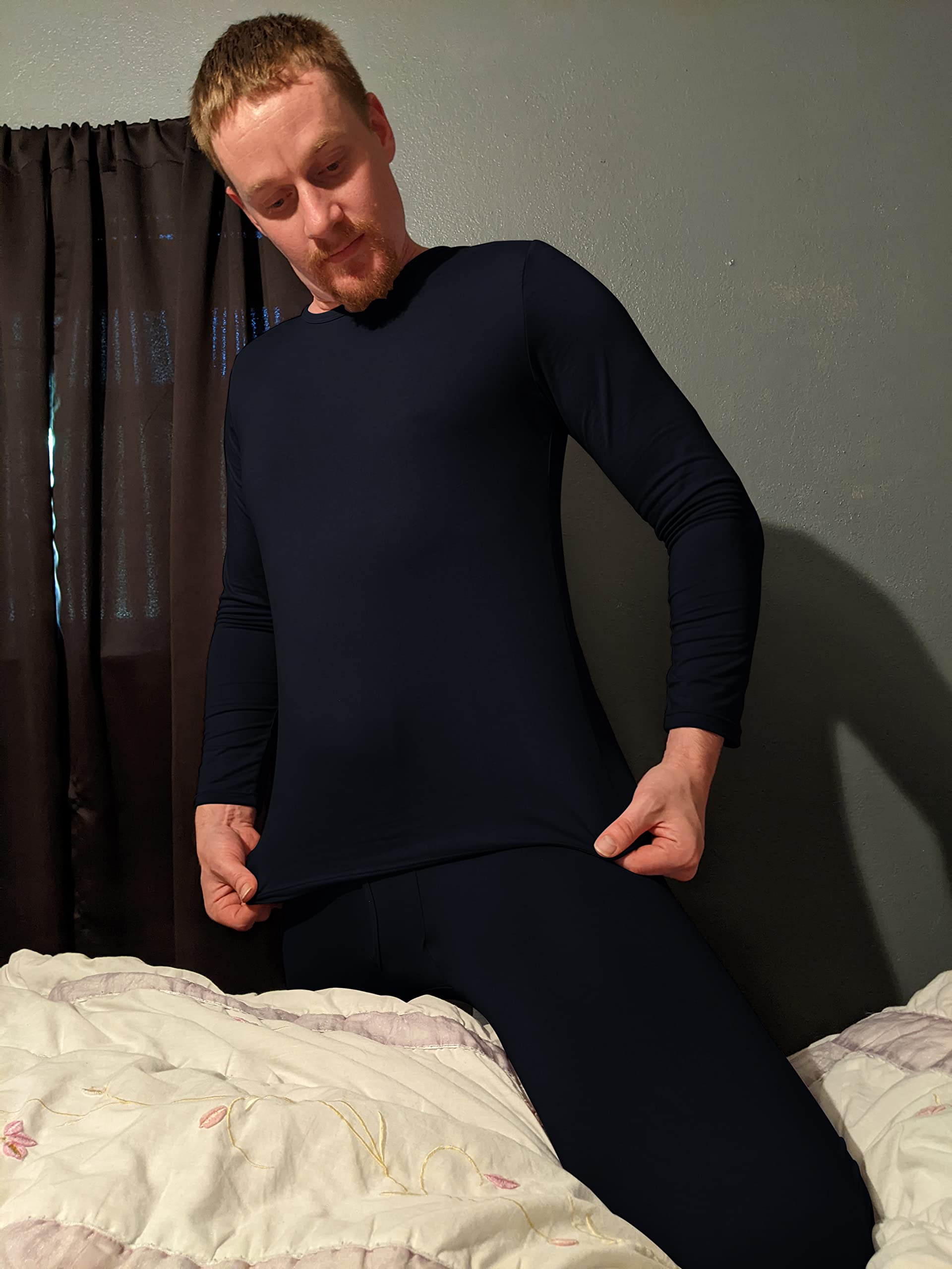AJAYR Mens Baselayer Thermal Underwear Under Winter Clothes Thermal Set Black XL
