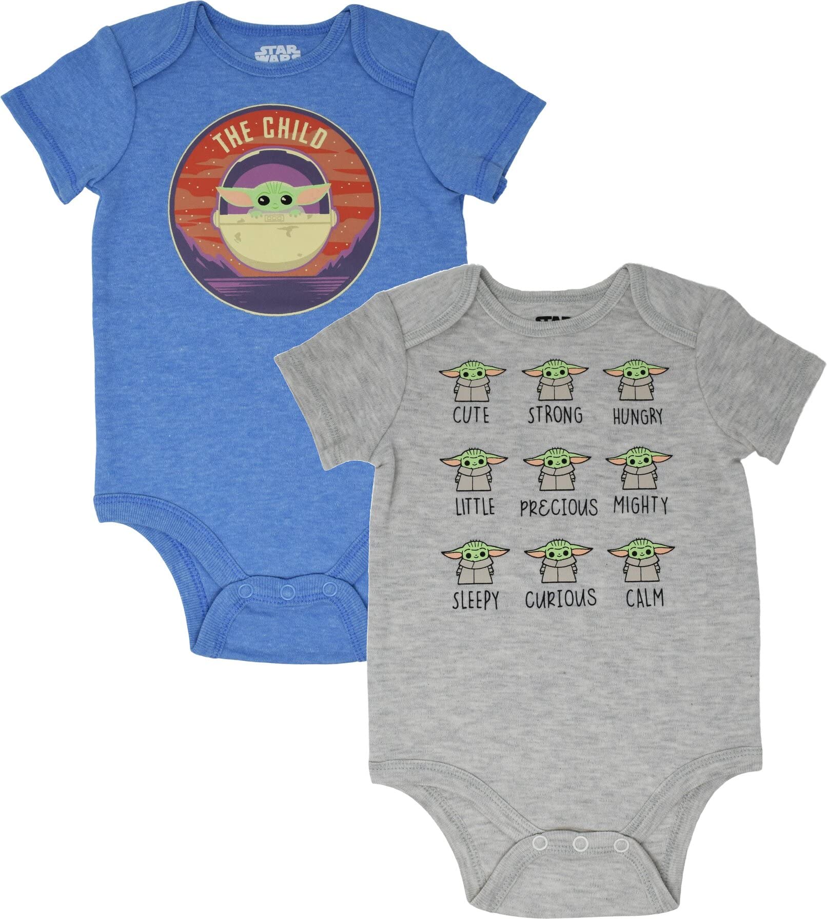 STAR WARS Baby Yoda Newborn Baby Boys 2 Pack Short Sleeve Baby Bodysuits Blue/White 3-6 Months