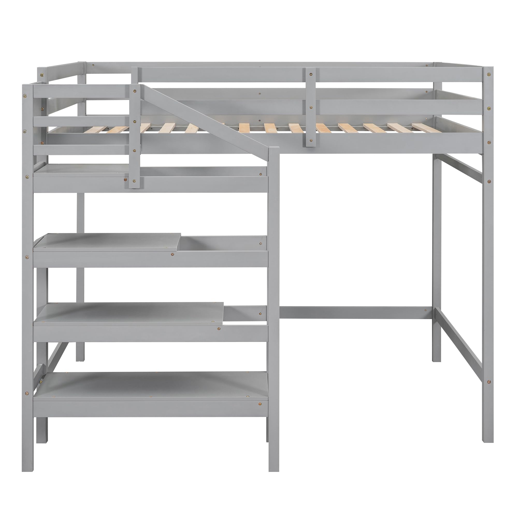 SOFTSEA Full Size Loft Bed with Hanger Wood Loft Bed with Stairs for Kids Adults