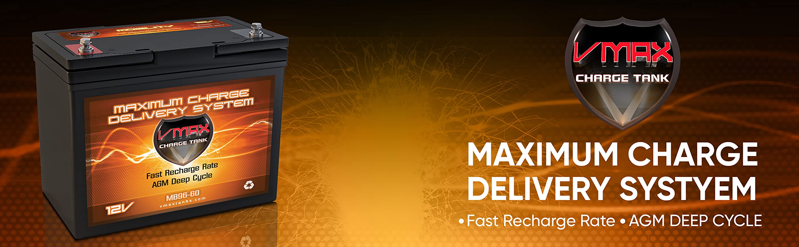 VMAX MR96-60 12V 60Ah AGM Deep Cycle Marine Battery for 12 Volt 40 Pound 40lb Thrust Trolling Motors