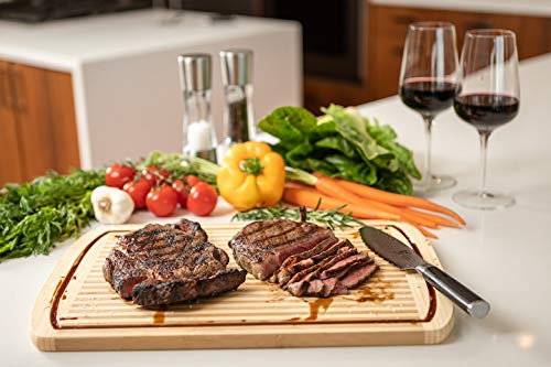 Bamboo Cutting Board With Juice Grooves | Premium Kitchen Chopping Board for Meat (Butcher Block) Cheese and Vegetables | Anti Microbial - 17 x 12