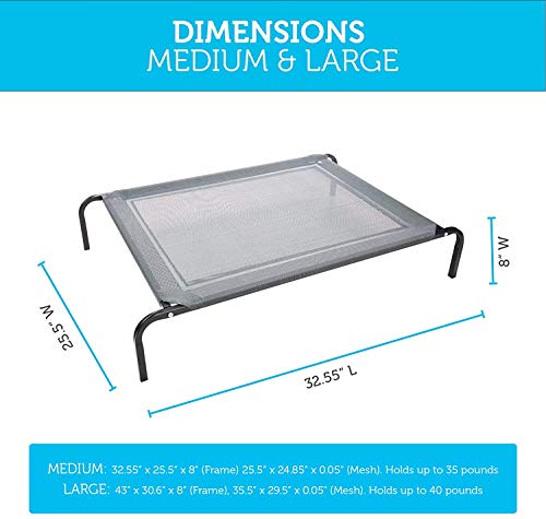 Paws & Pals Elevated Dog Bed - Steel Frame, Temp Control, Indestructible Chew-Proof Pet Cot w/Trampoline Suspended Raised Hammock Best for Portable in/Out Door Use Cooling Platform | Medium