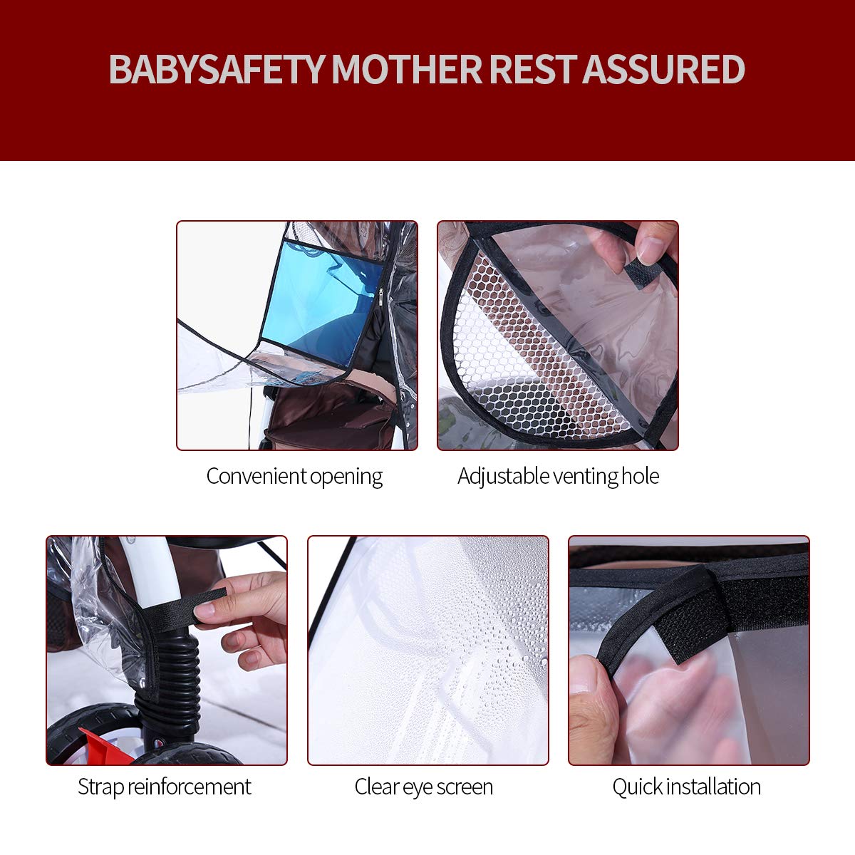 Hrzeem Stroller Rain Cover Universal Size Waterproof Windproof EVA The Weather Shield with Eye Screen(Black)