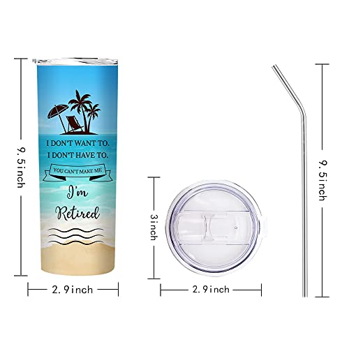 Fatbaby Retirement Gifts for Women,Happy Retirement Travel Tumbler Cup,Retired Gifts for Women Coworker,Vacuum Insulated Stainless Steel Skinny Tumbler With Lid and Straw 20oz