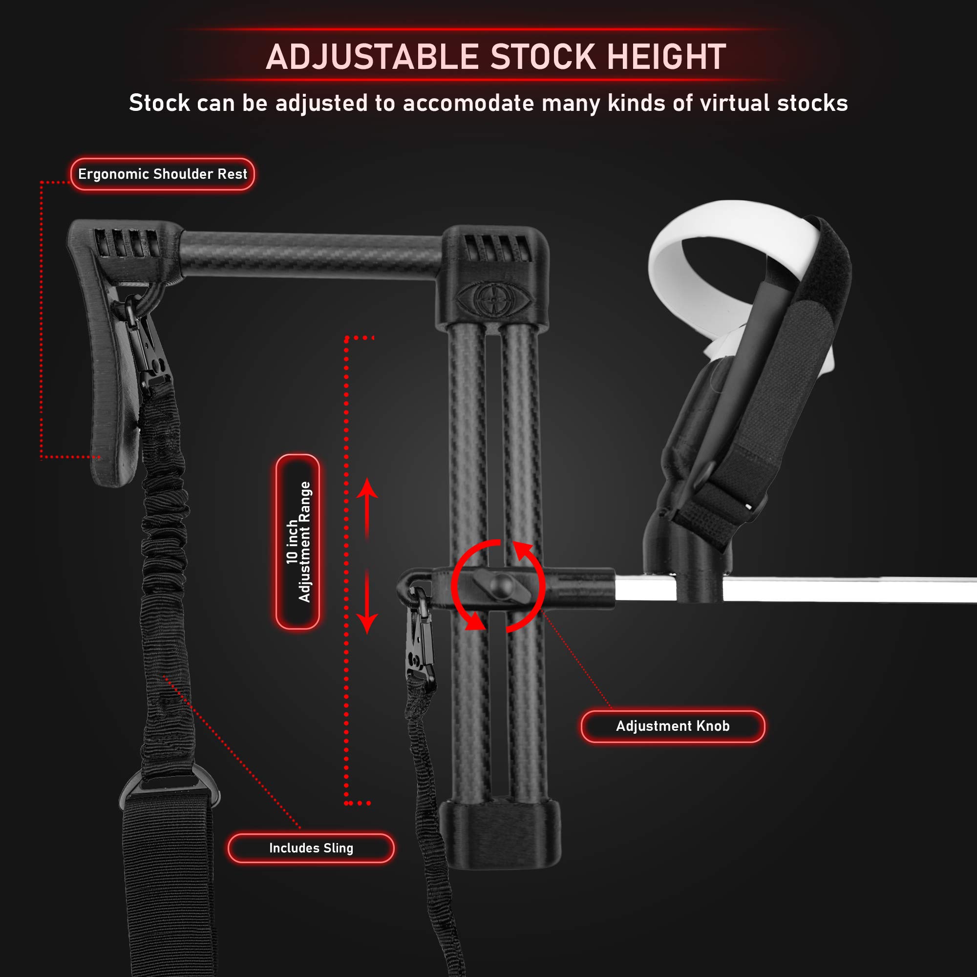 DeadEyeVR Obliterator - VR Magnetic Carbon Fiber Rifle Adapter Stock Controller Attachment Accessory for Virtual Reality with Sling - Rift S and Oculus Quest 2