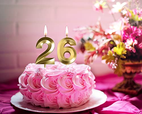 Gold 26th & 62nd Birthday Candles,Gold Number 26 62 Cake Topper for Birthday Decorations Party Decoration