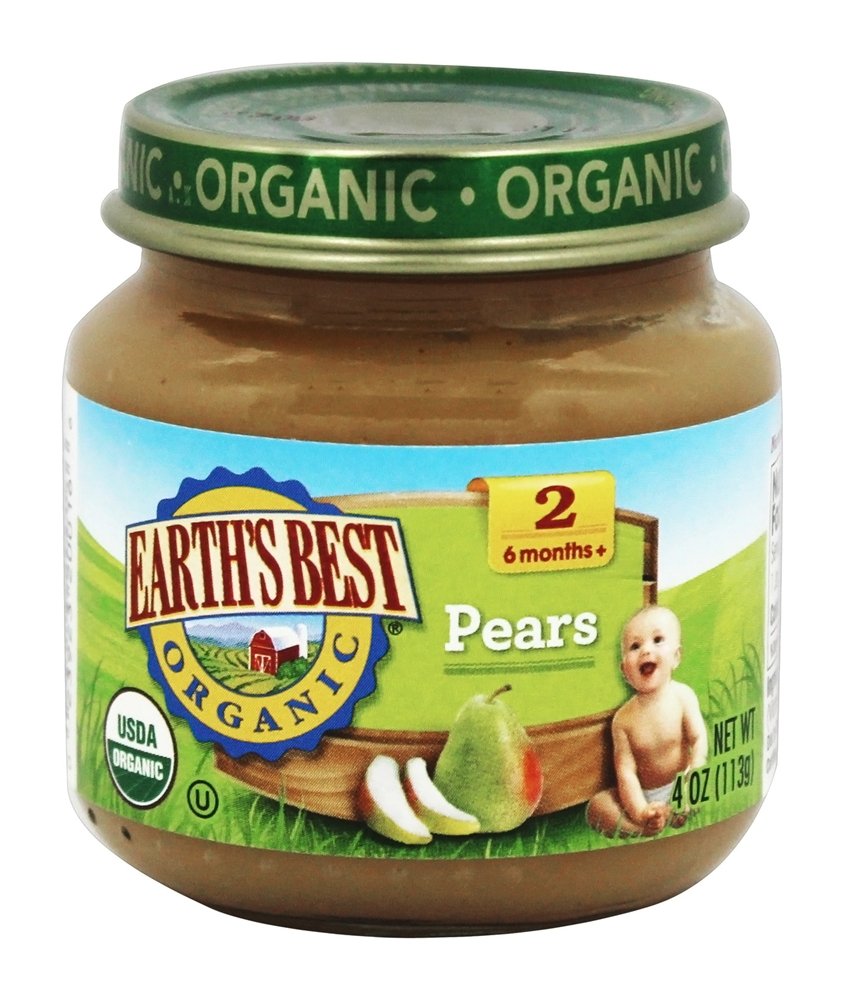 Earth's Best Organic Baby Food Jars, Stage 2 Fruit Puree for Babies 6 Months and Older, Organic Pears, 4 oz Resealable Glass Jar