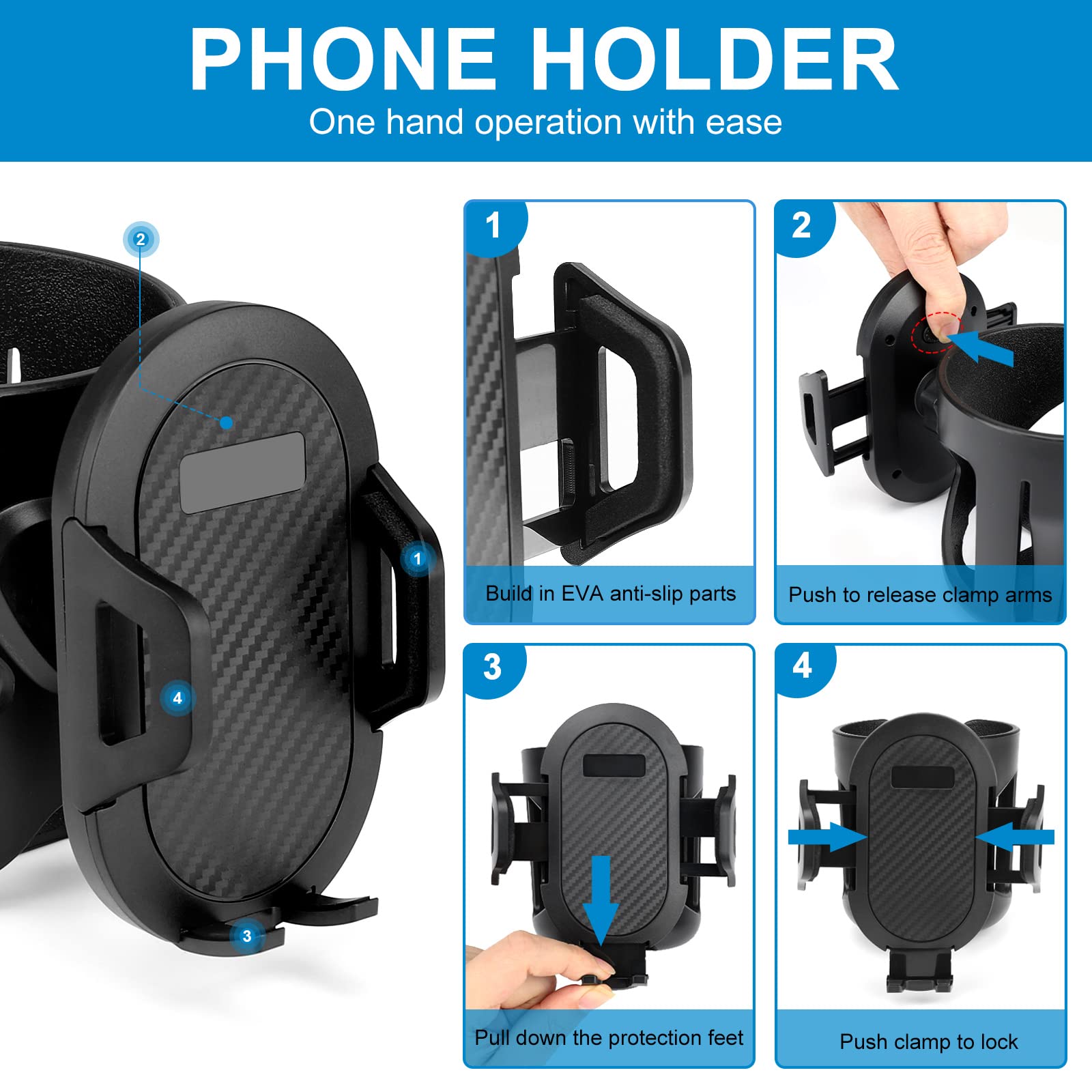 Accmor Universal Stroller Cup Holder with Phone Holder Mount, Bike Cup Holder, 2-in-1 Large Caliber Designed Cup Holder for Stroller, Bike, Wheelchair, Walker