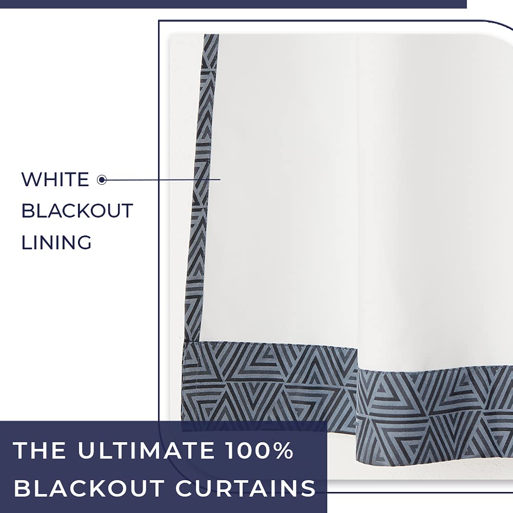 Decoberry Blackout Curtain Set - Includes 2 Blue and Black Triangle Pattern Curtains, Trinity, 52" X 108", 100% Light Blocking and Sound Filtering, Thermal Insulation - Geometric Design with Grommets