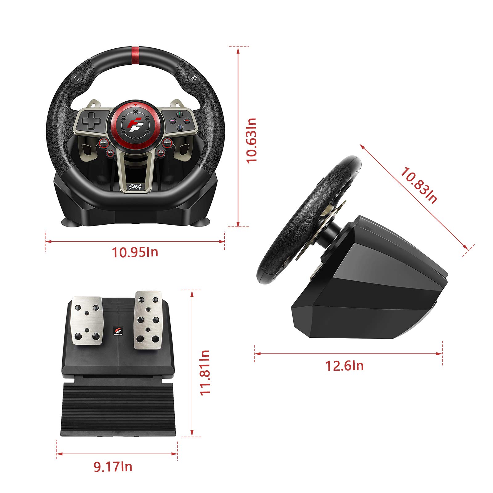 Bonacell Game Racing Steering Wheel, 270/900 Degree PC Gaming Wheel with Universal USB Port and with 2-Pedal Pedals, Suitable for PC, PS3, PS4, Xbox One, Nintendo Switch