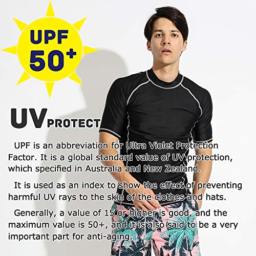 Actleis Men's Short Sleeve Rash Guard, UPF50+ UV Sun Protection Tee Quick Dry Swimming Shirts XL Black/Charcoal Gray