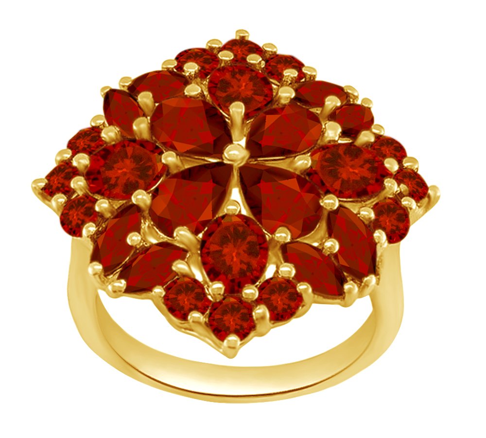 AFFY 5.69 Ct Pear, Marquise & Round Shape Simulated Garnet Cluster Band Ring in 14k Yellow Gold Over Sterling Silver Ring Size - 4
