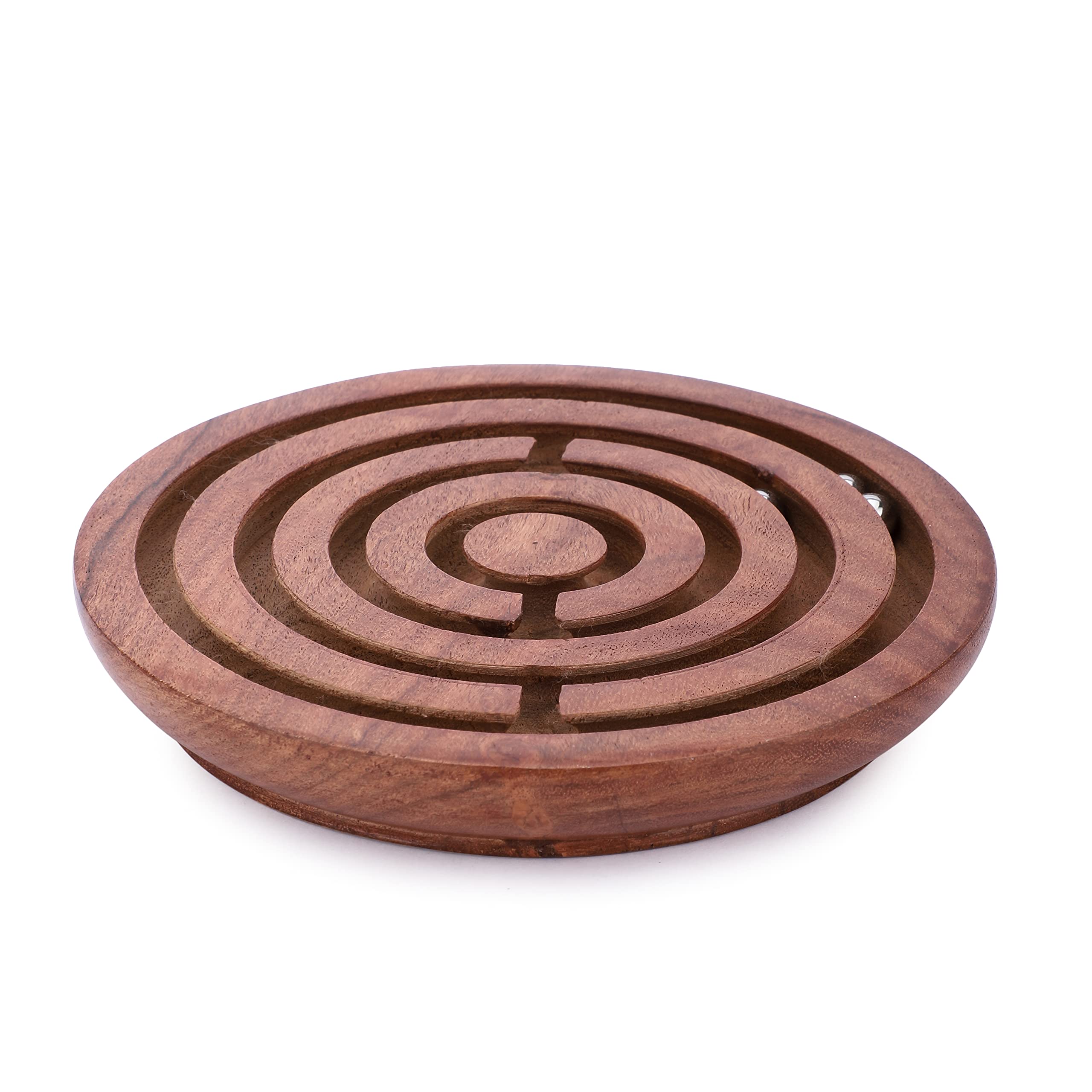 Ajuny Handcrafted Indian Wooden Round Labyrinth Ball Maze Puzzle Board Game Challenging Education Game, Brain Teaser for Kids, Adults