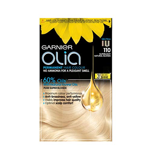 Garnier Olia Super Light Blonde Permanent Hair Dye, No Ammonia for A Pleasant Scent, Up To 100% Grey Hair Coverage, Maximum Colour Performance, 60% Oils - 110 Super Light Blonde, Pack of 3