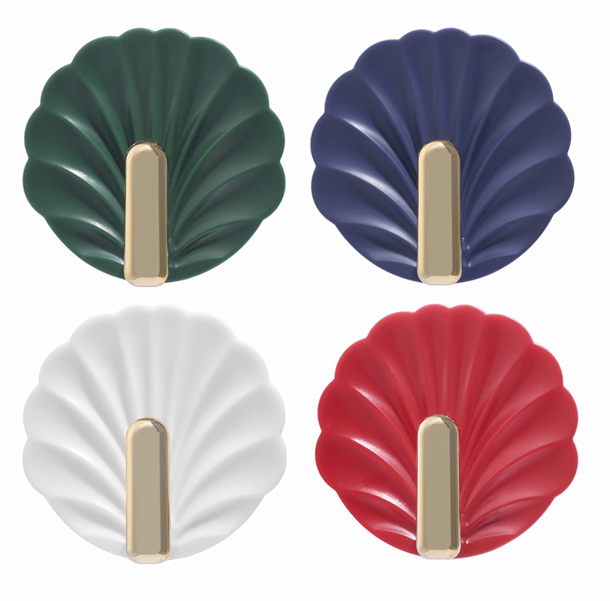 Bemurthos Adhesive Wall Hooks Towel Hooks, Sticky Waterproof Plastic Hooks for Hanging Towel, Robe, Coat, Decorative Wall Hooks for Bathroom Kitchen Shower, Novelty Adhesive Hook, Green, 4 Pack
