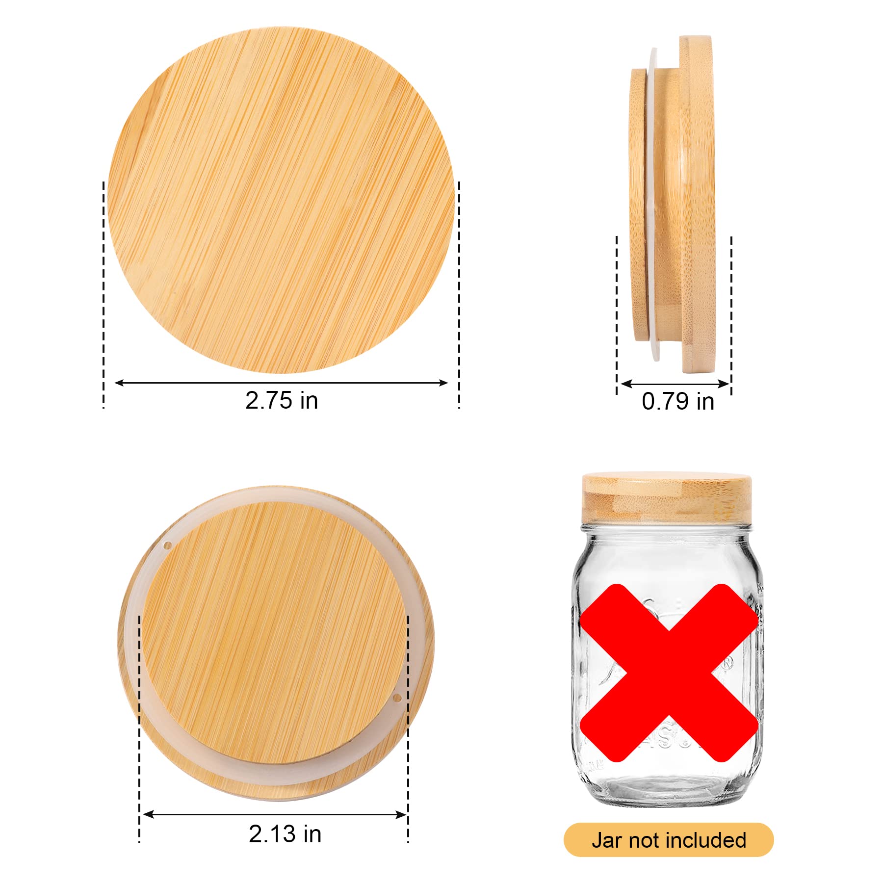 Bamboo Mason Jar Lids Regular Mouth Storage Canning Jar Lids, 6 Pack Lids with Decorative Chalkboard Labels and Pen for Regular Mouth Mason Jar
