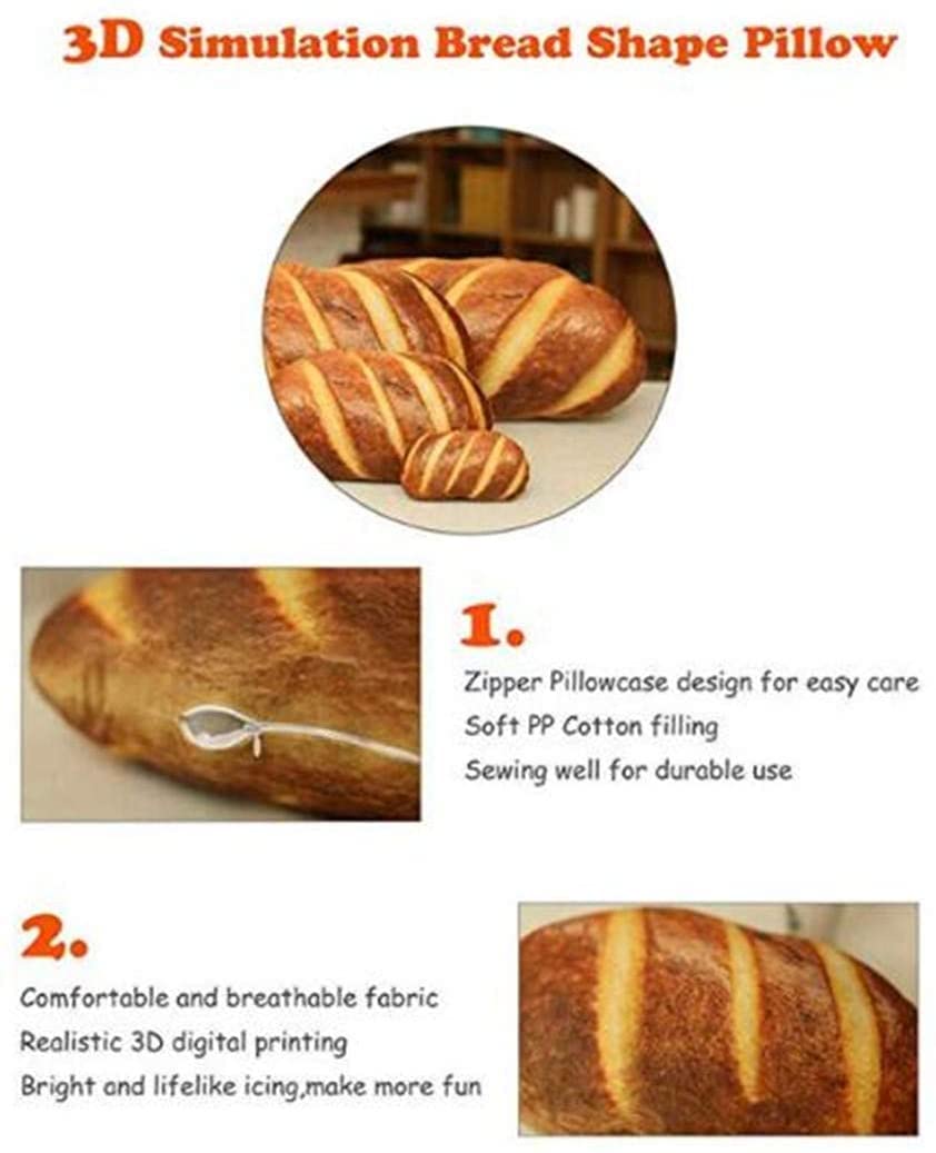 Gecter 3D Simulation Bread Shape Pillow Soft Lumbar Baguette Back Cushion Funny Food Plush Stuffed Toy for Animal Cat Dog Lovers Home Decor (Bread 60)
