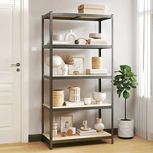 vidaXL 2X 5-Layer Heavy-Duty Shelves Industrial Shelving Workshop Storage Rack Warehouse Corner Shelf Unit Gray Steel and Engineered Wood