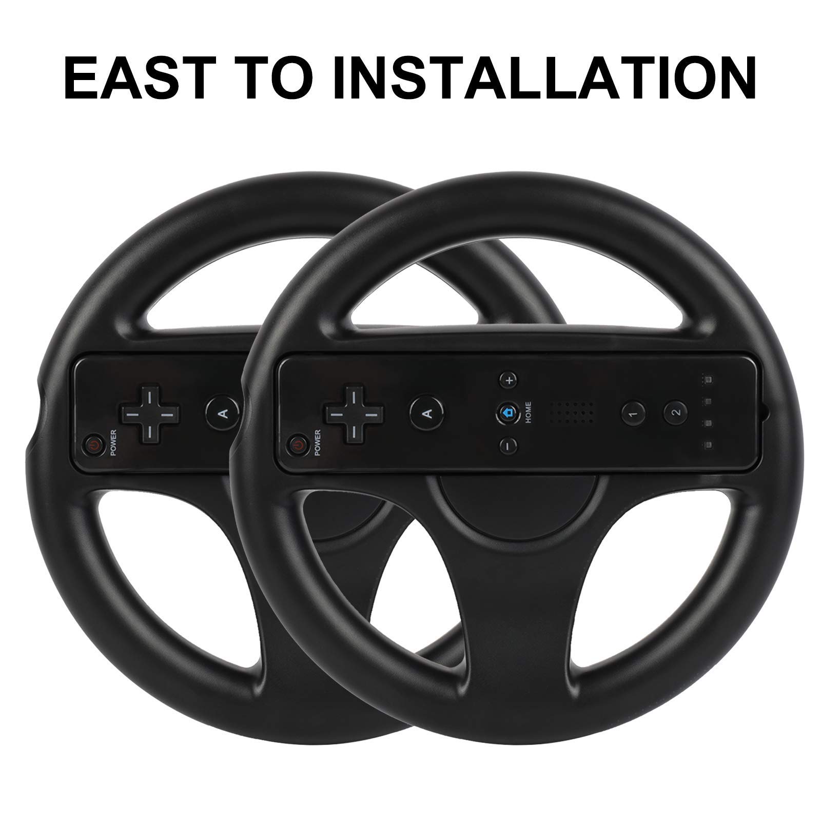 GEEKLIN Steering Wheel for Wii Controller, 2 pcs Black Racing Wheel Compatible with Mario Kart, Game Controller Wheel for Nintendo Wii Remote Game