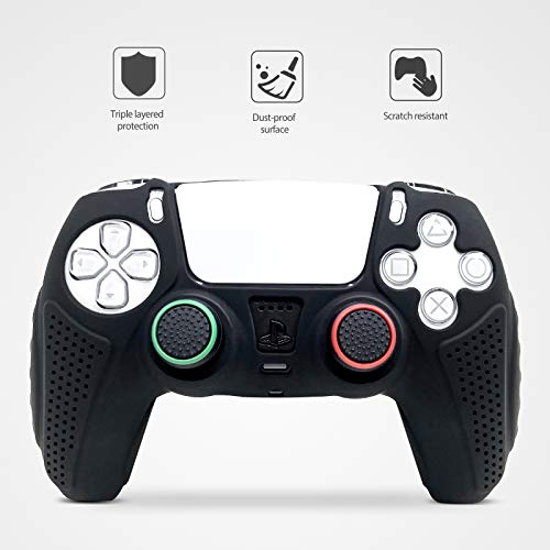 6amLifestyle PS5 Controller Skins Cover Anti-Slip Silicone Controller Grip Protector for Playstation 5 DualSense PS5 Controller (Black and White Controller Skin + 8 Thumb Grips)