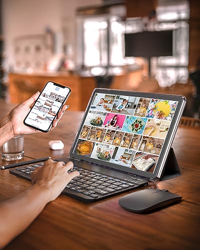 BYANDBY Android 13 Tablet 10 Inch,2 in 1 Tablet with Keyboard 12GB+128GB+512GB Expandable 5G WiFi 6,IPS Touch, Dual Camera Computer Tablets with Case (Black)