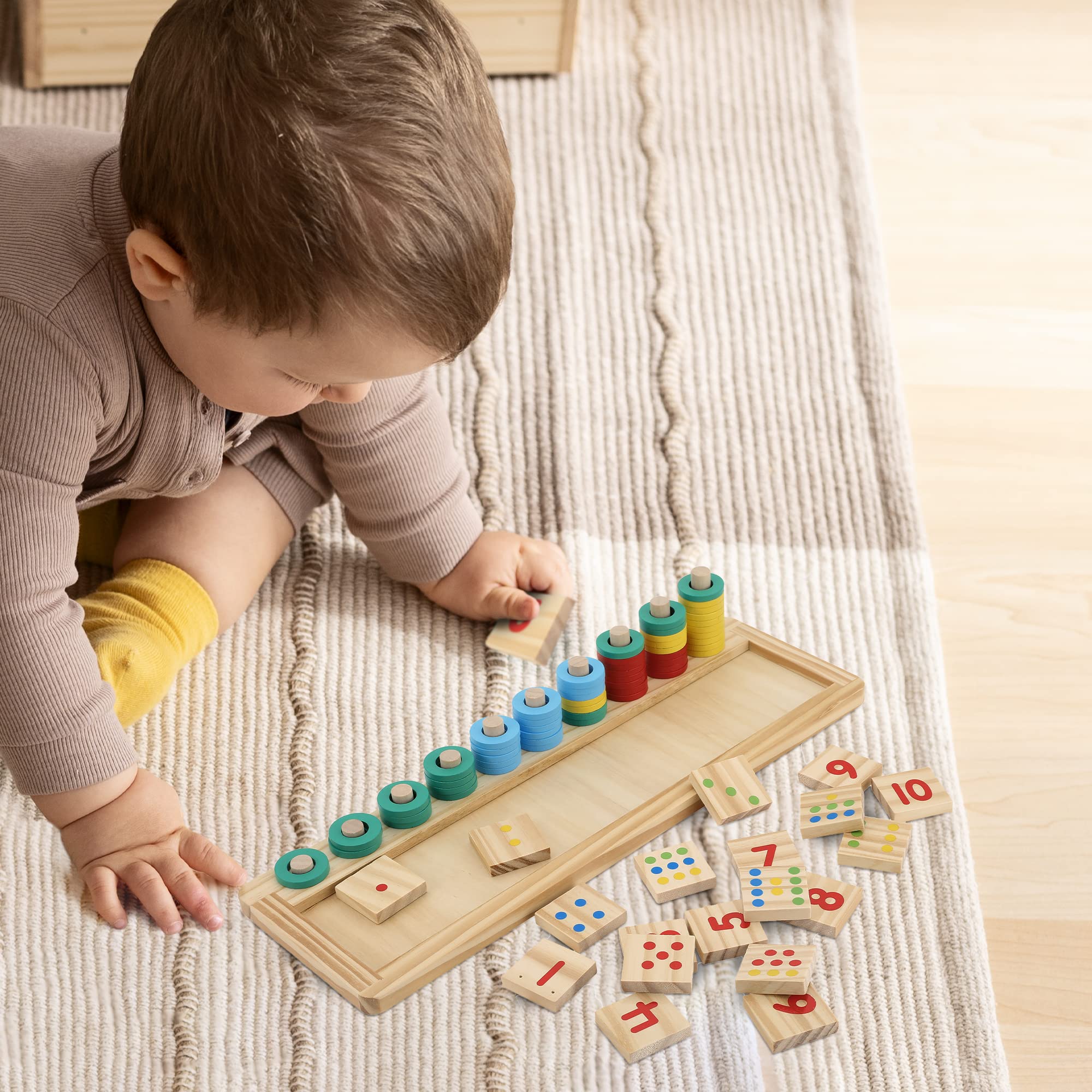 Boxiki kids Wooden Number Blocks. Educational Toy to Boost Kids Intelligence - Montessori, Kindergarten & Preschool Top Choice for Age 3+ Years