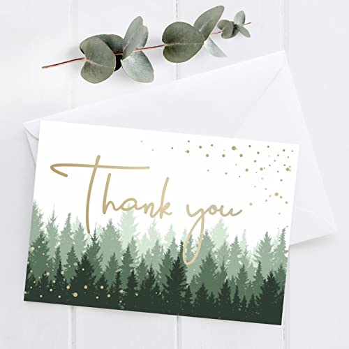 Thank You Cards with Envelopes | 48 Gold Foil Forest Nature Wedding Thank You Cards | Baby Shower Thank You Cards | Bridal Shower, Rustic Woodland Thank You Notes with Envelopes Set | 4x6 Inches