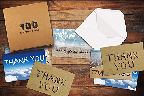 Thank You Cards with Envelopes (100 Pack), 4 Cover Designs, Blank Inside, by Better Office Products, All Occasions, Serenity Collection, 100 Pack