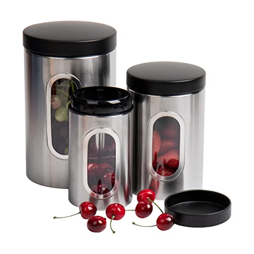 Mind Reader 3 Piece Canister Set, 1, 1.5, 2 Quart, Silver with Black