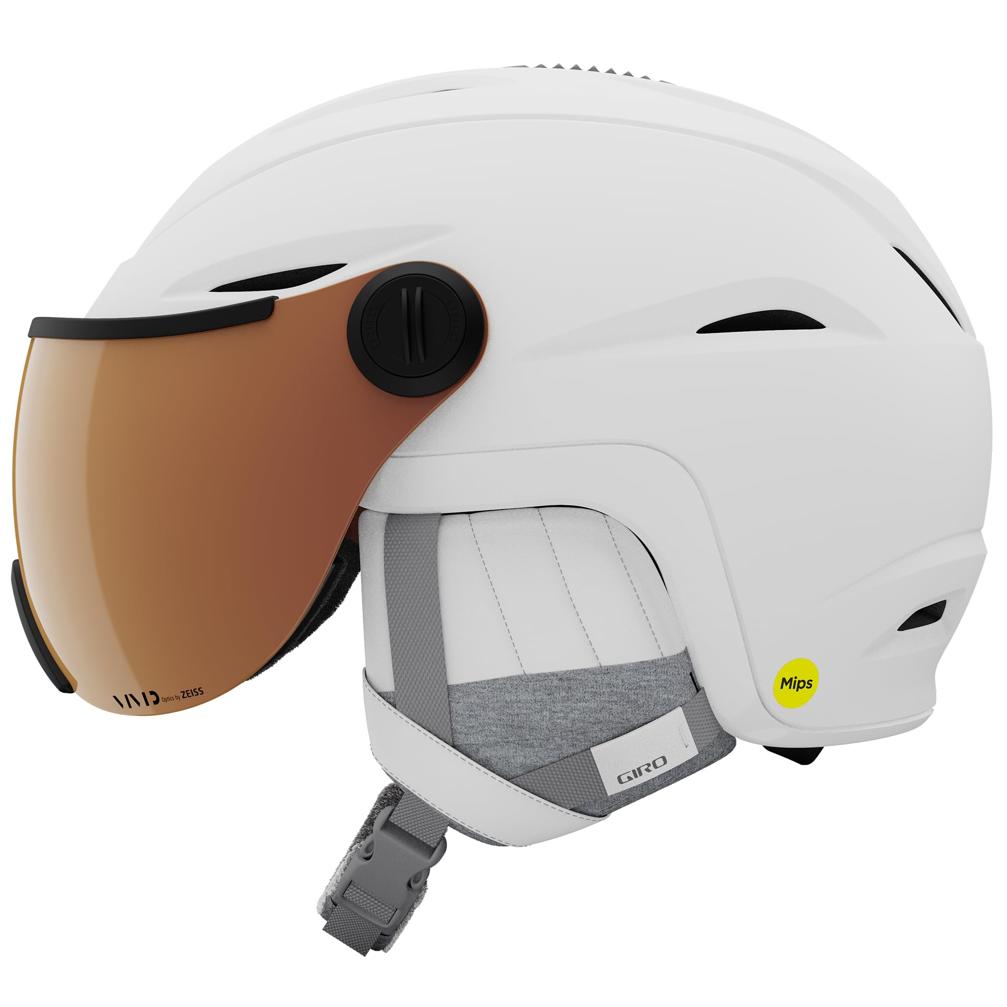 Giro Essence MIPS Vivid Snowboard Ski Helmet for Women & Youth w/Integrated Shield/Visor - Matte White - M (55.5-59cm)