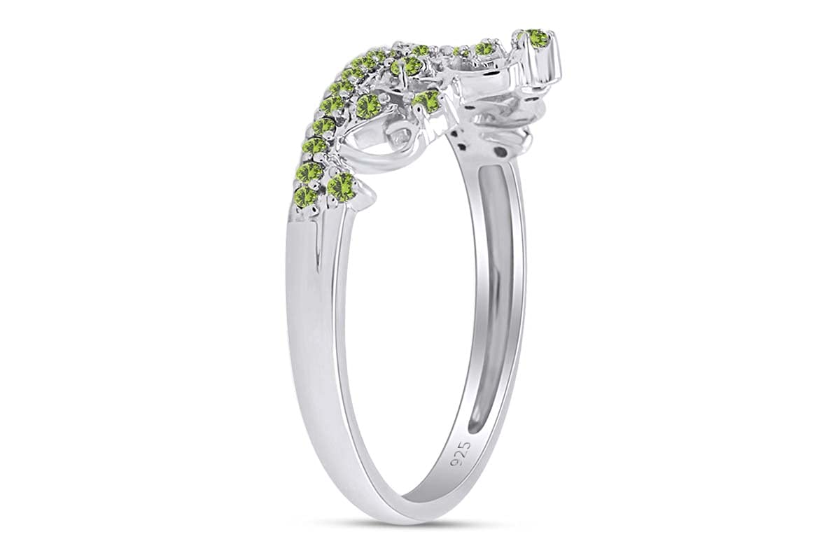 AFFY Round Cut Simulated Peridot Princess Crown Ring in 14k White Gold Over Sterling Silver