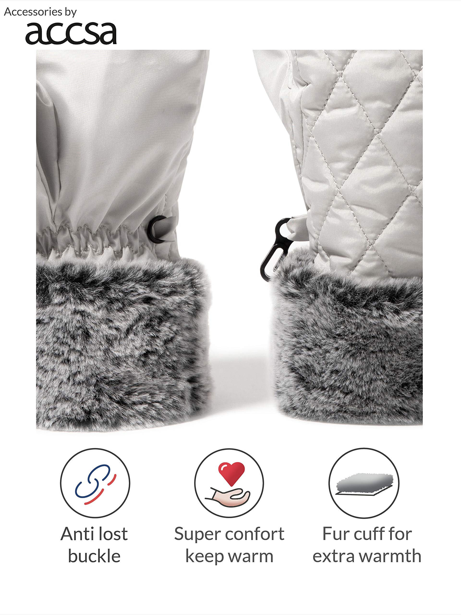 accsa Women Winter Ski Glove Waterproof 3M Thinsulate Warm Windproof Off-White L