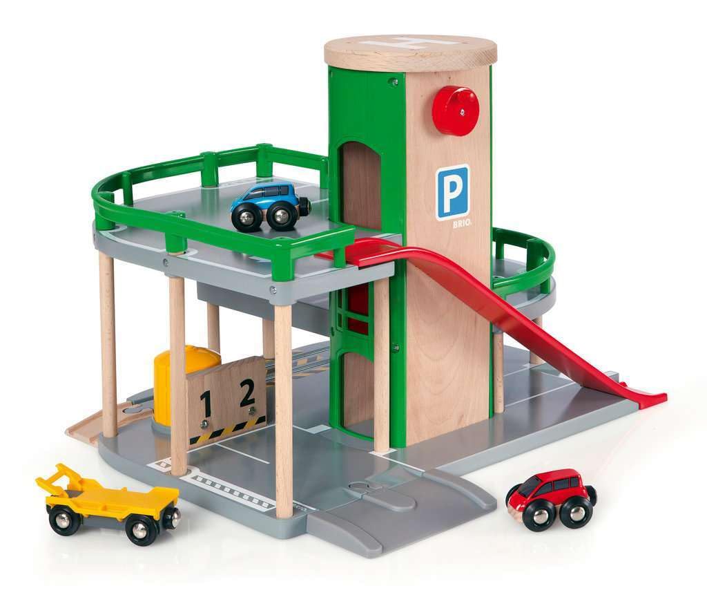 BRIO World 33204 Parking Garage - Ultimate Toy Train Accessory | Interactive Play | Compatible with All BRIO Train Sets | FSC Certified Wood Material | Ideal for Kids Age 3 and Up
