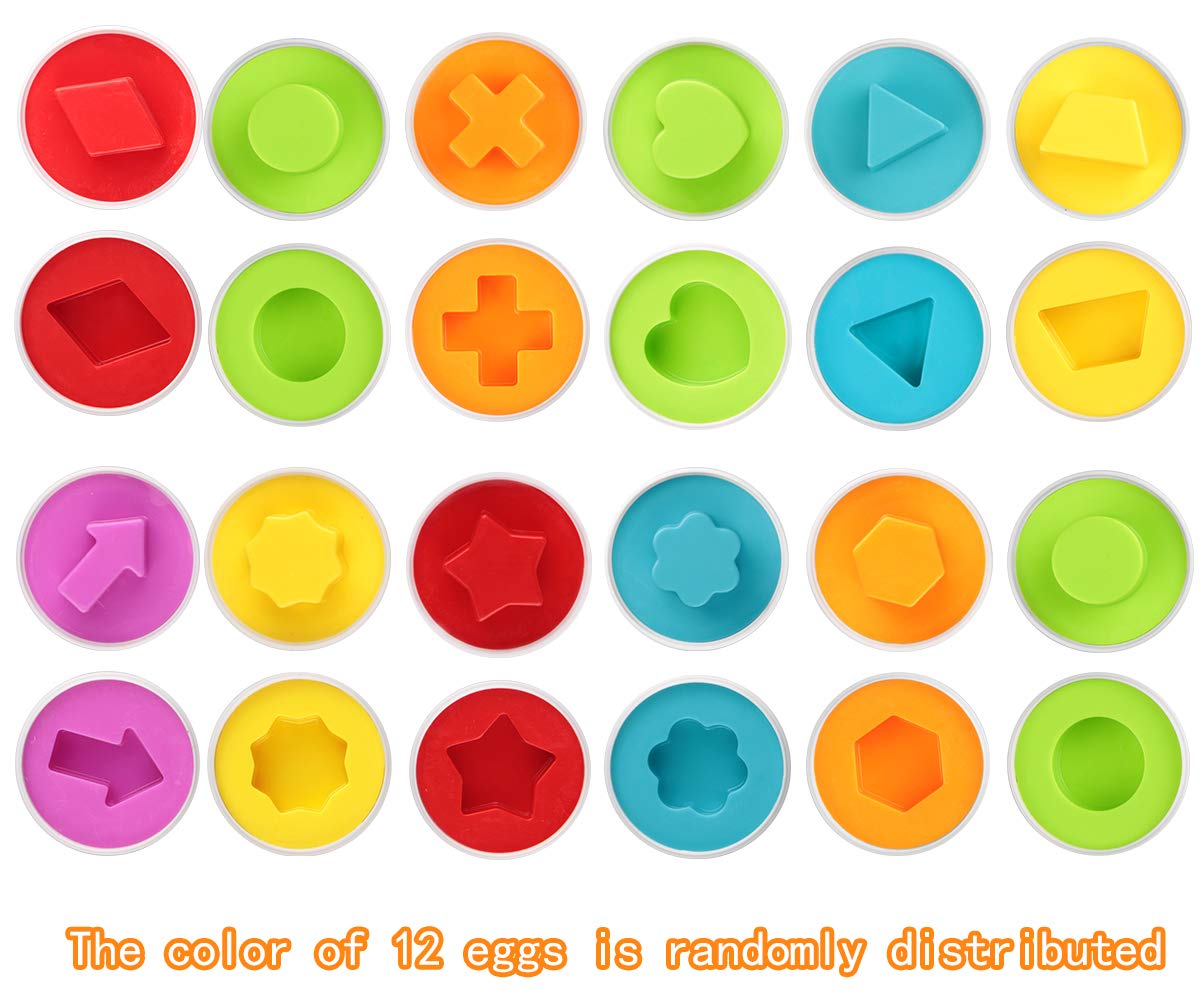Aitey Matching Egg, Toddler Educational Easter Egg Toys Shapes and Colors Learning Toys Matching Egg Set for Kids Boy Girl Gift 3 Year Old and Up (12 Eggs)