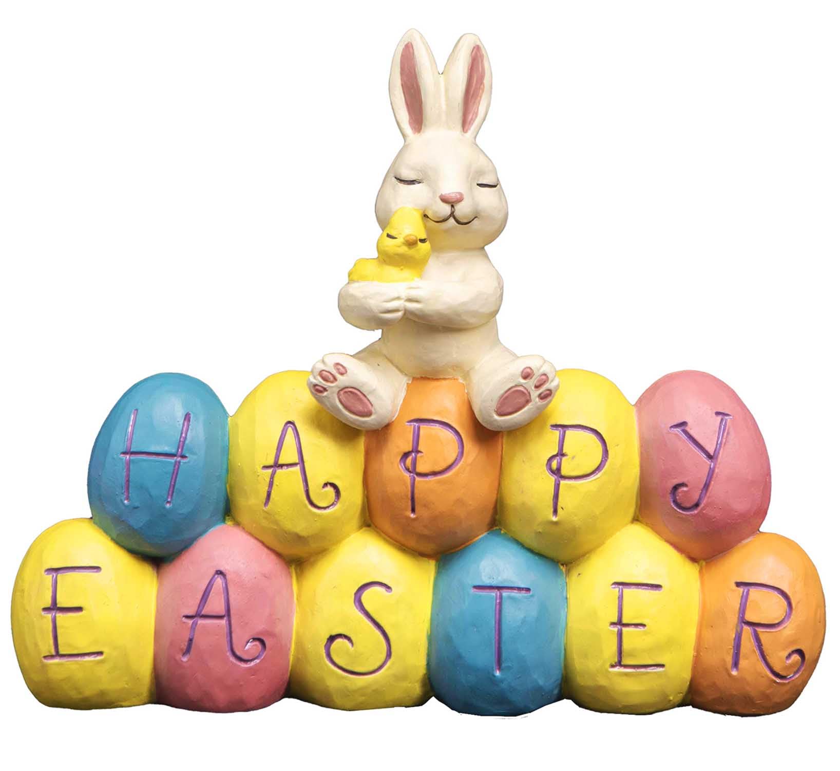 Easter Bunny Figurine Decorations - Hand Painted Sping Rabbit Statue Ornament - Easter Animal Tabletopper Accessories Sculpture for Party,Garden,Home Decorations,4.8 Inch,Polyresin