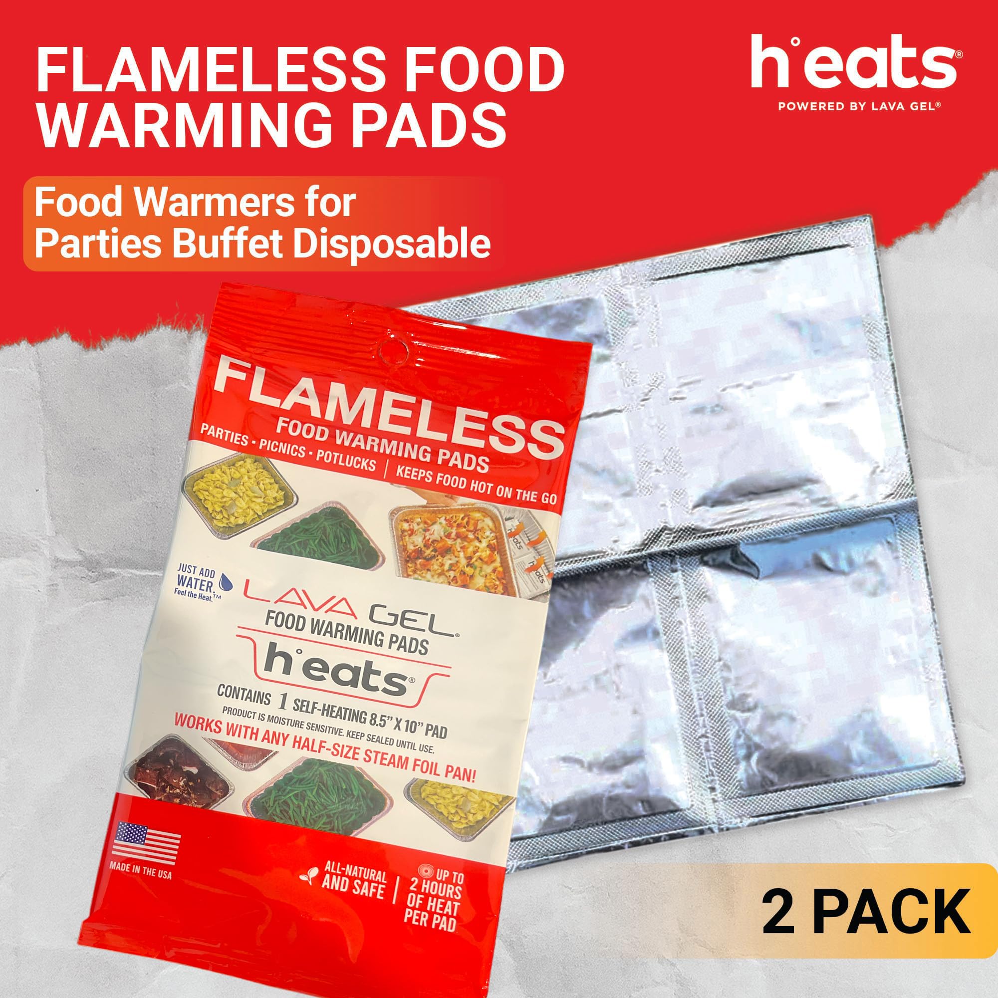 Flameless Food Warming Pads (Pack of 2) - Food Warmers for Parties Buffet Disposable - Party Buffet Servers and Warmers for Half Size Pans - Heating Pads for Chafing Dish- Must-Have Catering Supplies