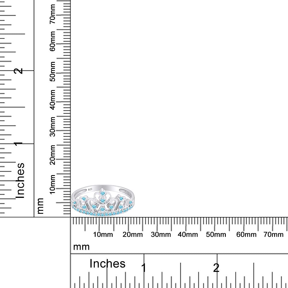 AFFY Round Cut Simulated Aquamarine Princess Crown Ring in 14k White Gold Over Sterling Silver