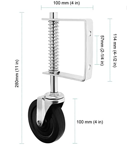 Gate Caster 4”and 5", Heavy Duty Gate Caster Wheel with Spring Loaded,Universal Mount Pate, 250-500 lbs Load Capacity, 4 and 5 Inches Rubber Wheel(Two PCS OR ONE PCS) (4 inch Without Brake, 1 pcs)