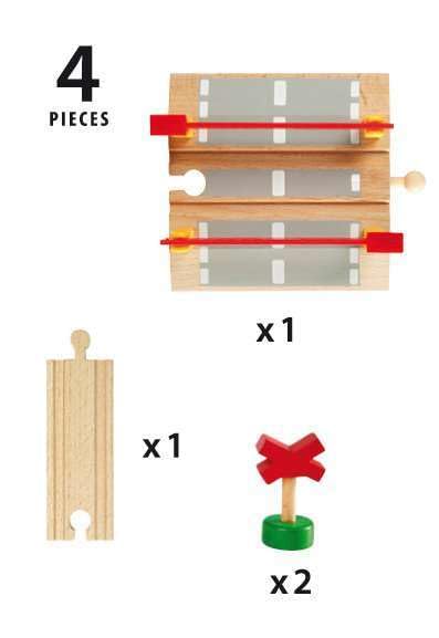 BRIO World 33388-4 Piece Railway Crossing Set | Fun and Interactive Wooden Train Accessory for Kids | Enhances Creativity and Motor Skills | FSC-Certified Eco-friendly Toy for Ages 3 and Up
