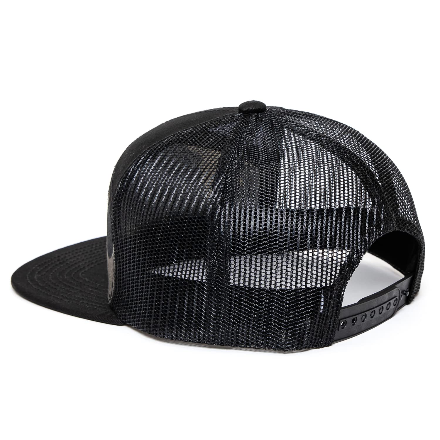 7 Panel Snap Back Flat Bill with Adjustable snap (Black) (Black camo with Black mesh)
