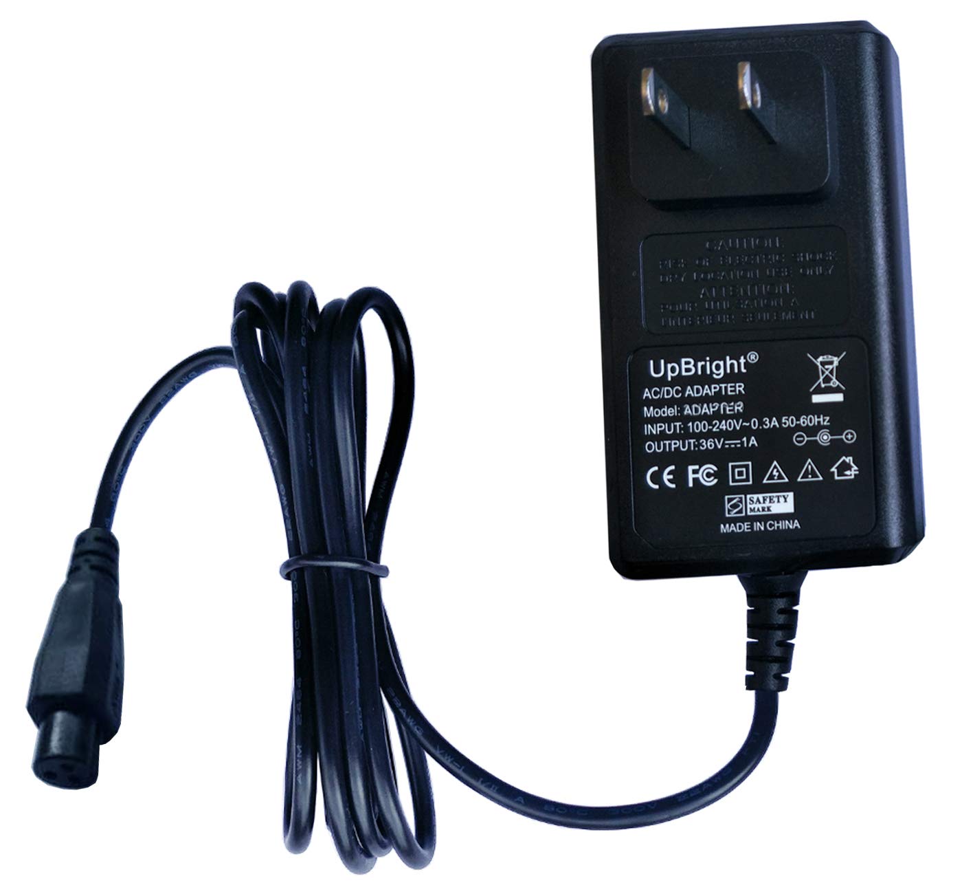UpBright 3-Pin 36V 1A AC/DC Adapter Compatible with Qili QCF3601P1A100 W151550590140 Hon-Kwang HK-AD-360U100-US W15155059014 QL-09005-B3601500F Razor Hovertrax 2.0 SWAGWAY X1 Scooter Battery Charger