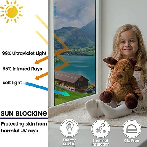 Crafts Graphy Window Film One Way Daytime Privacy Mirror Film, Non-Adhesive Static Cling, Heat Control Sun Blocking Anti UV Reflective Window Tint for Home and Office, Silver, 23.6 Inch x 6.5 Feet