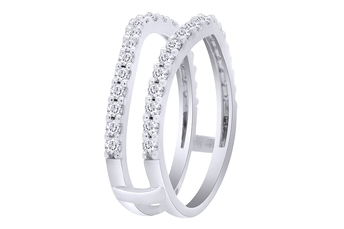 AFFY Round White Cubic Zirconia Enhancer Guard Ring In 14K White Gold Over Sterling Silver Jewelry For Women (1.00 Cttw) Ring Size-9.5