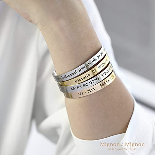 Cuff Engraved Bracelet Graduation Gift for Her Teacher Appteciation Personalized Bangle for Women Custom Name Inspirational Friendship Bridesmaid Proposal Coordinate - FBR