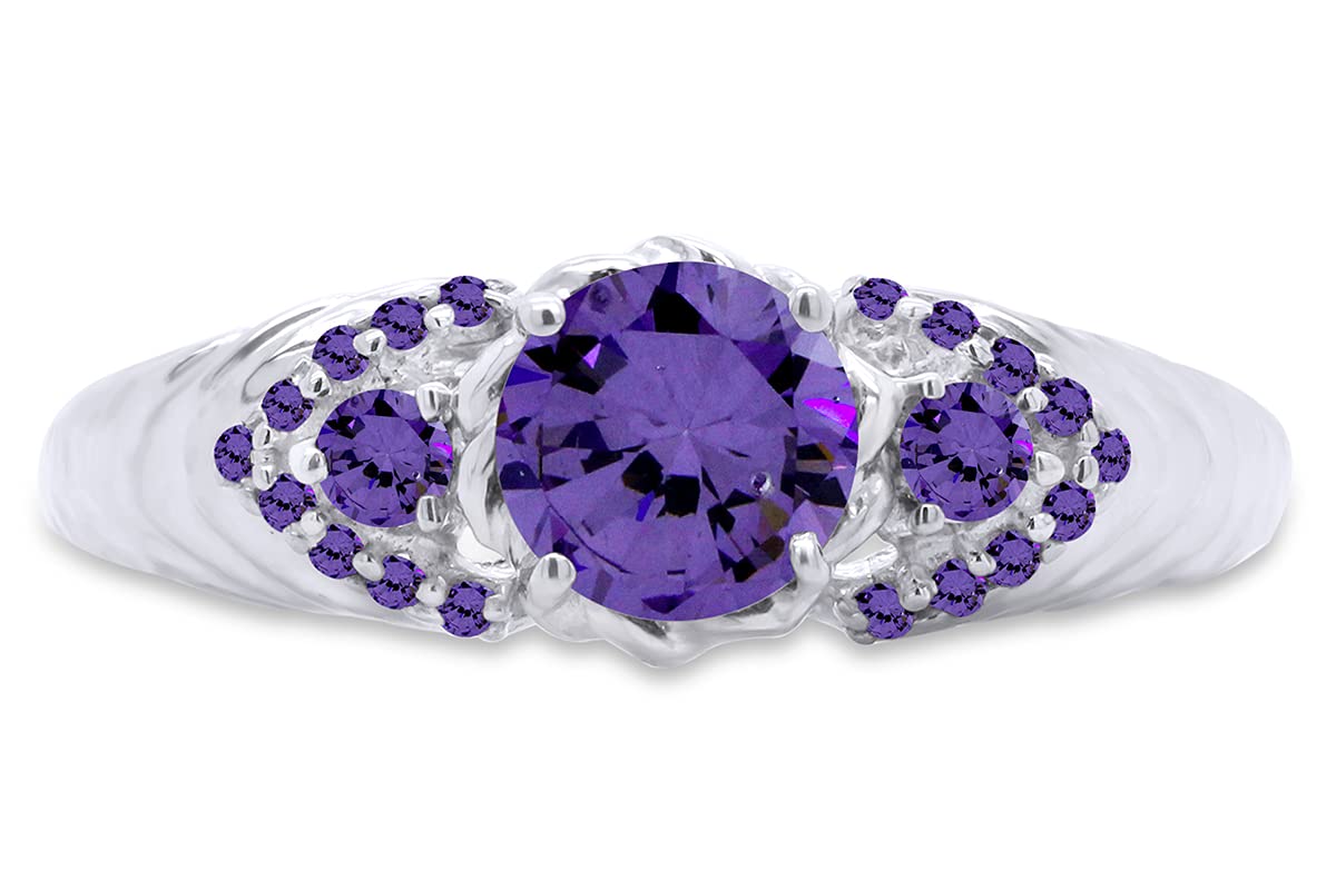 AFFY Simulated Amethyst Princess Engagement Ring in 14k White Gold Over Sterling Silver, Ring Size-7