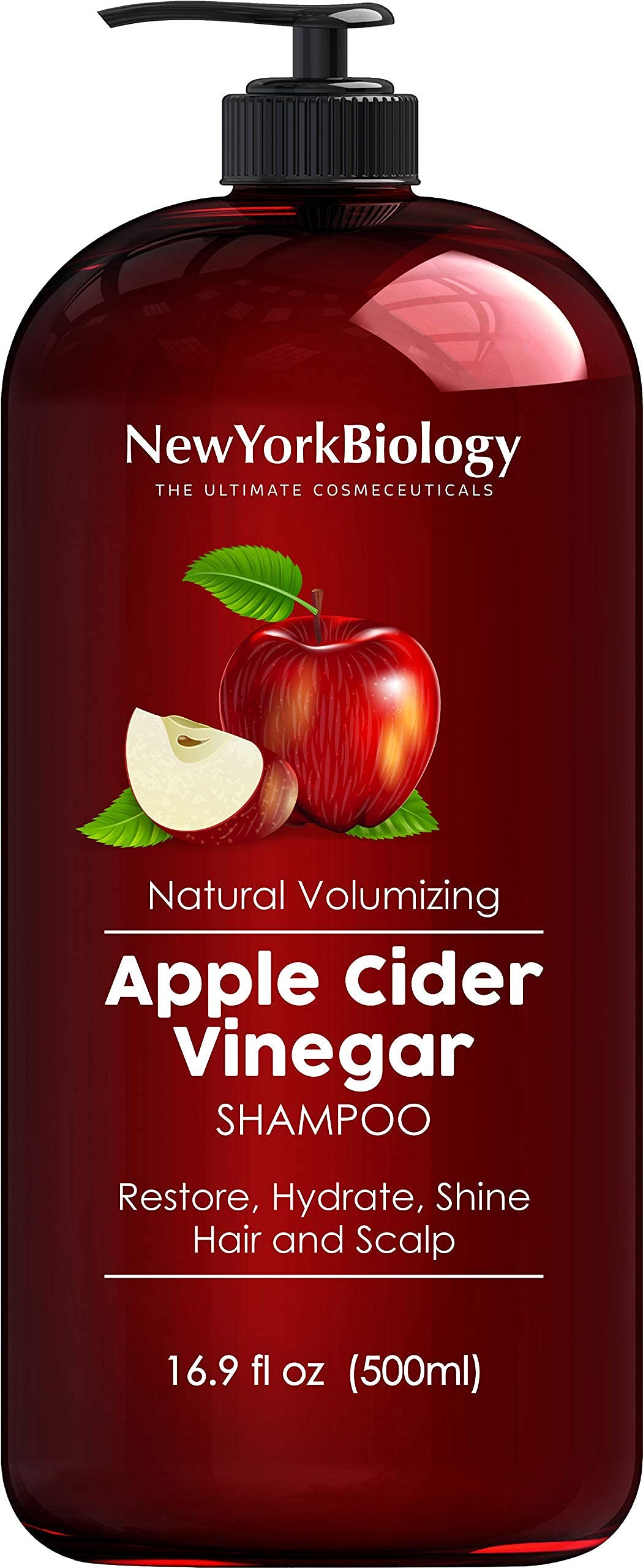 New York Biology Apple Cider Vinegar Shampoo - Helps Restore Shine, Hair Gloss and Hydration to Dry Hair and Itchy Scalp ā Clarifying and Nourishing ā Safe for All Hair Types - 16.9 fl Oz