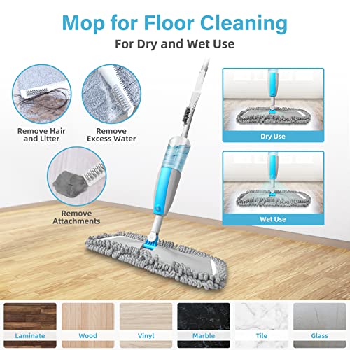 DDSNTY Mops,Microfiber Spray Mops for Floor Cleaning,Dust Cleaning Mop,Kitchen Dry & Wet Mop with 410ML&300ML Refillable Bottle 4 Reusable Washable Pads for Hardwood Laminate Wood Tiles Floor