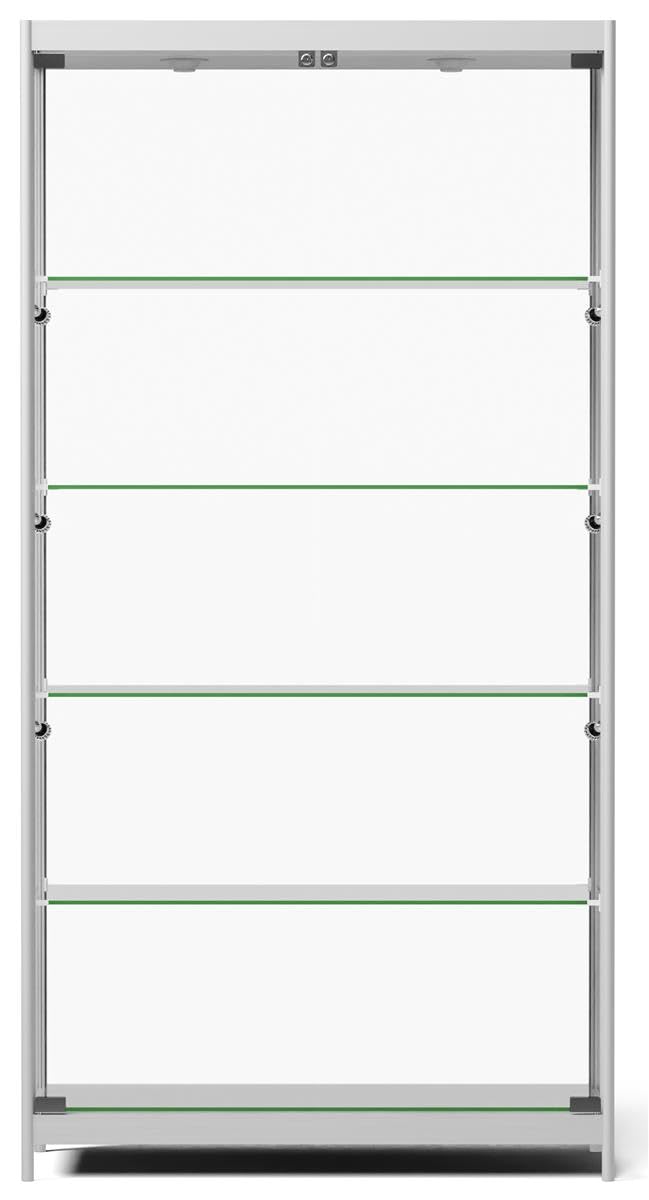 Displays2go Retail Display Cabinets with Glass Shelving, LED Light, MDF Laminate & Aluminum β Silver (LESC10478S)