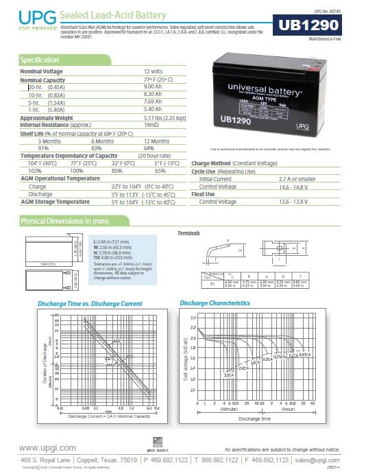UPG Universal Power Group 12V 9Ah SLA Battery