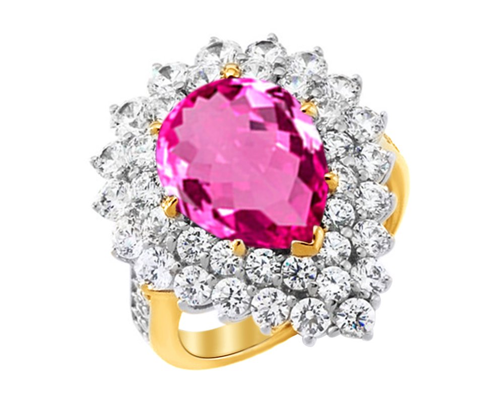 AFFY Simulated Ruby Tear Drop Cluster Ring in 14k Yellow Gold Over Sterling Silver (6.56 Cttw)